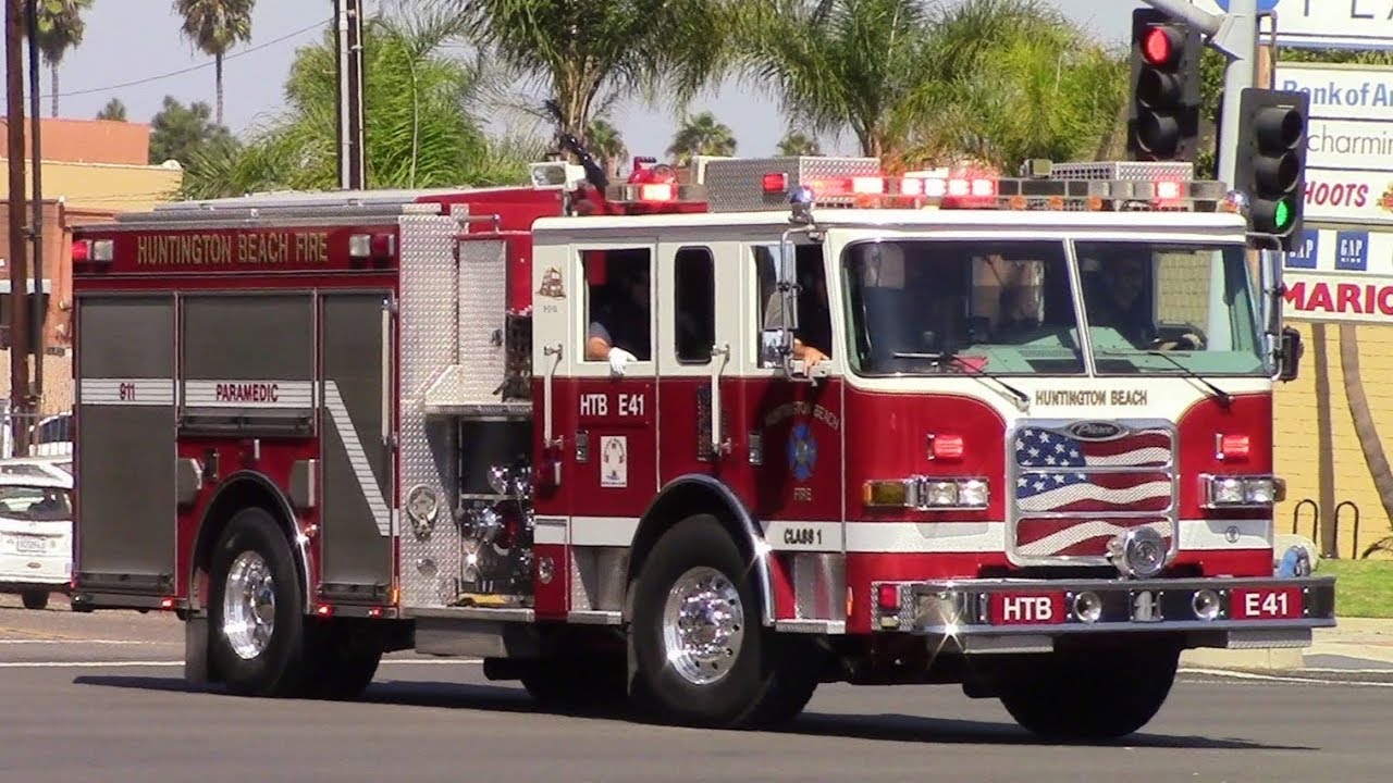 Huntington Beach Fire Dept. Engine 41 & ET 46 Responding - YouTube