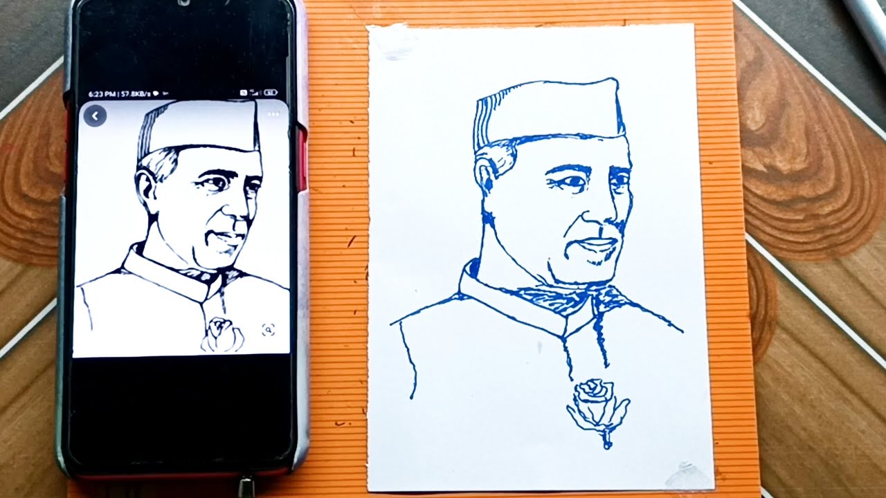 jawaharlal nehru drawing step by step real time drawing - YouTube
