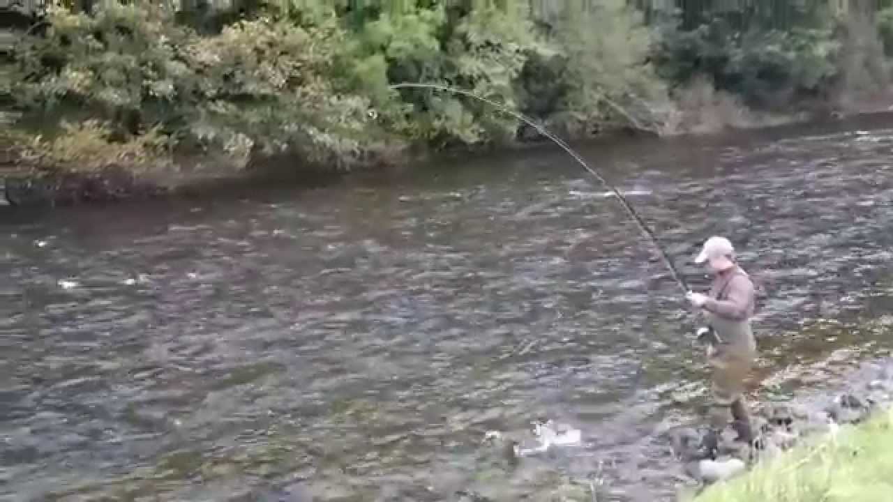 Chris Burke catches salmon fly fishing on Border Esk - YouTube