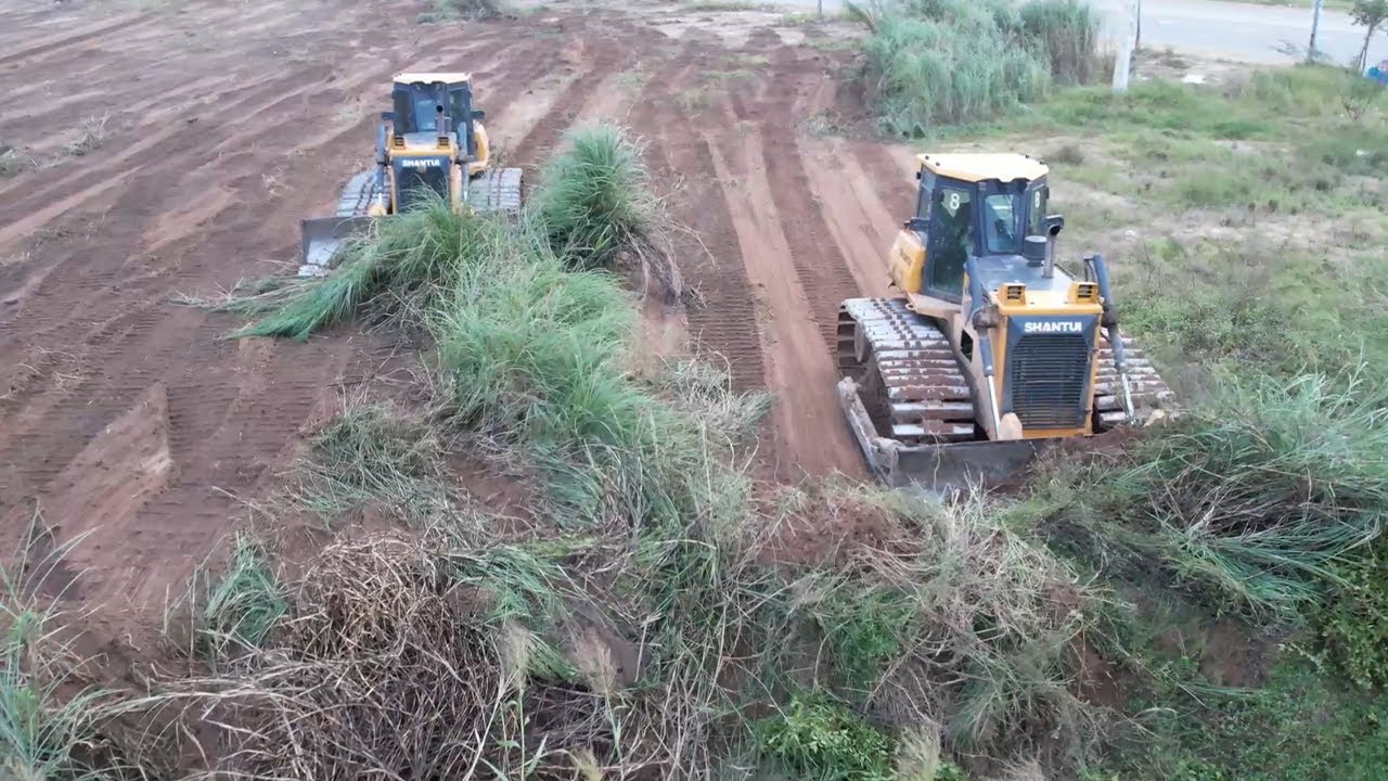 Excellent Skill Operator Bulldozer Clearing Brush And Cutting Leveling ...