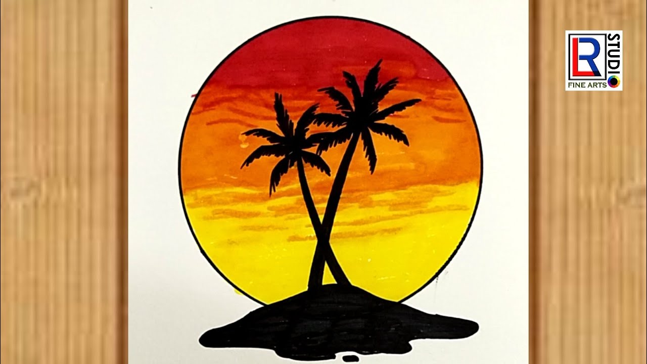 Sun set drawing and colouring with Sketch Pens- 2 - YouTube
