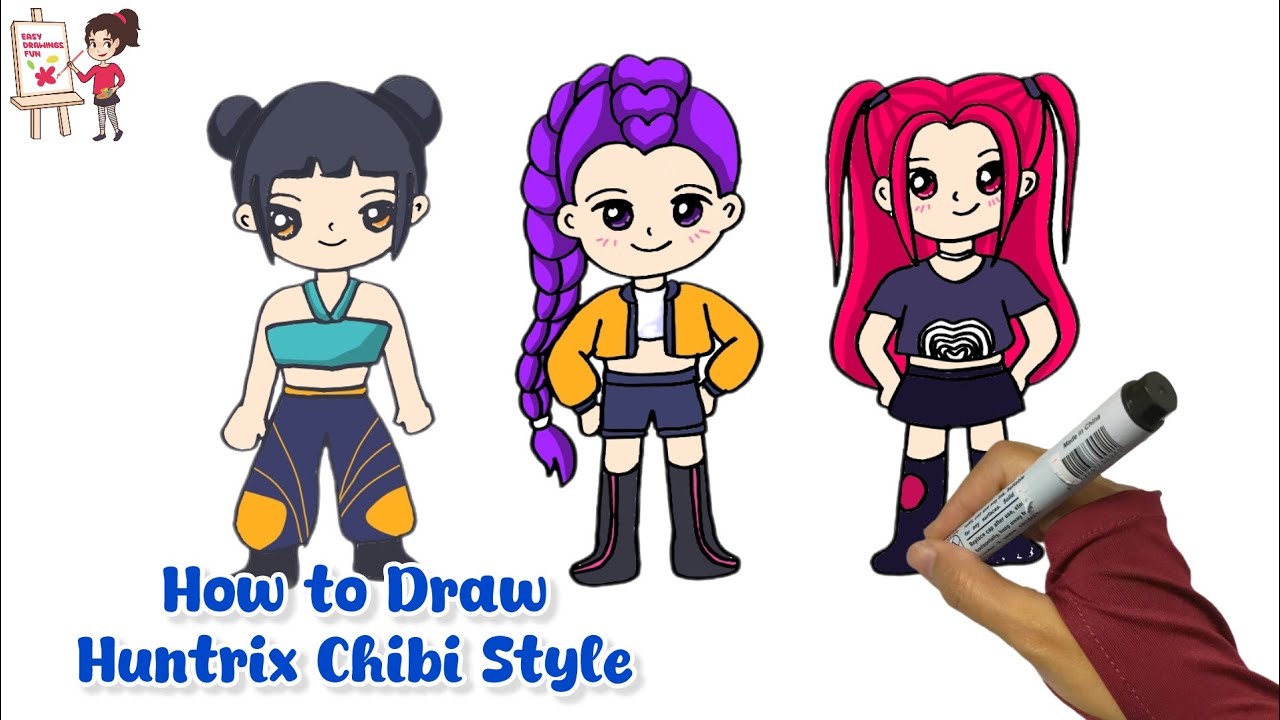 How to Draw Easy Huntrix Kpop Demon Hunters In Chibi Style - YouTube