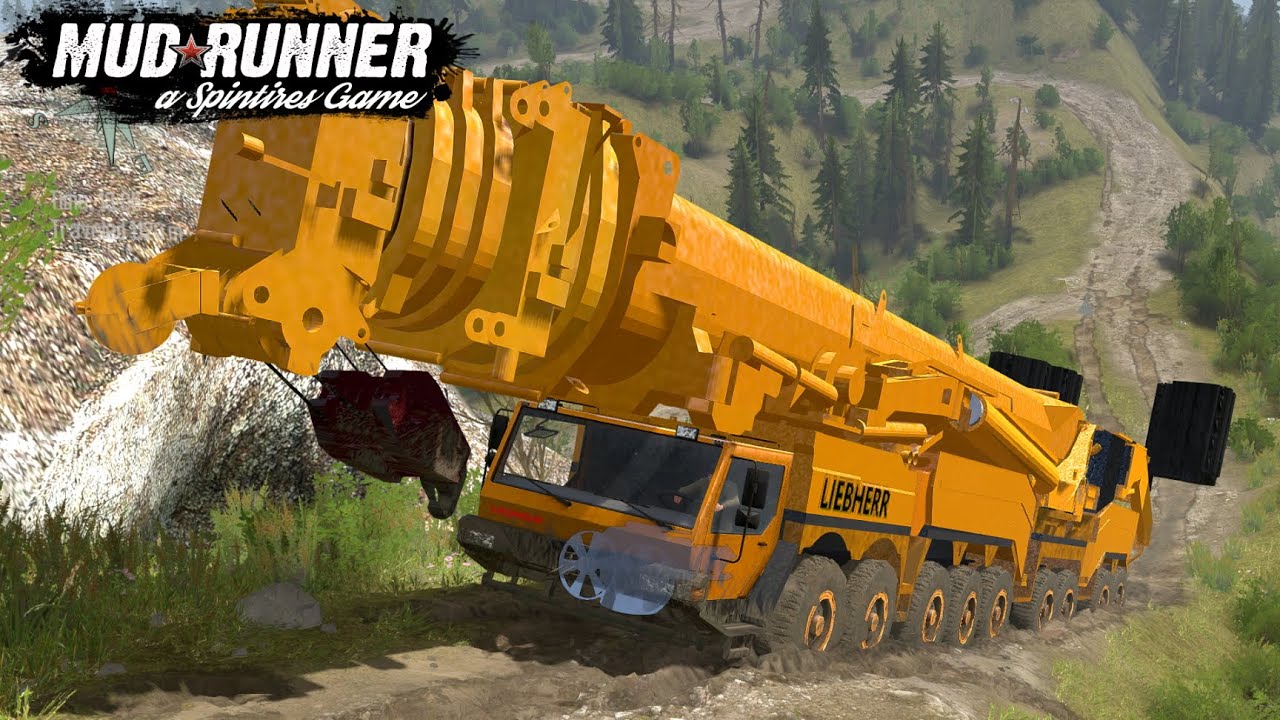Spintires MudRunner LIEBHERR LTM Giant Mobile Crane Driving Uphill - YouTube