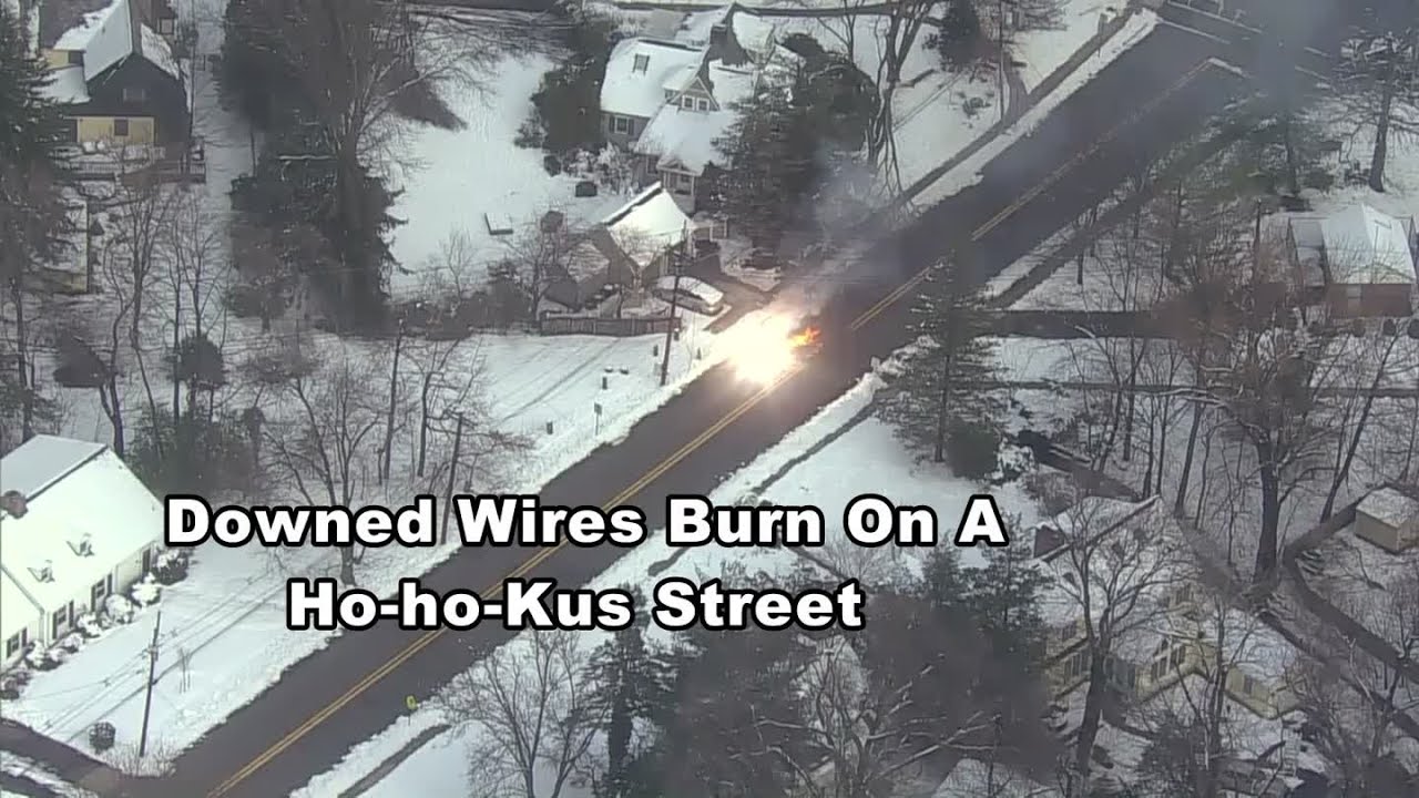 Downed Power Line Burns On Ho-Ho-Kus Street - YouTube