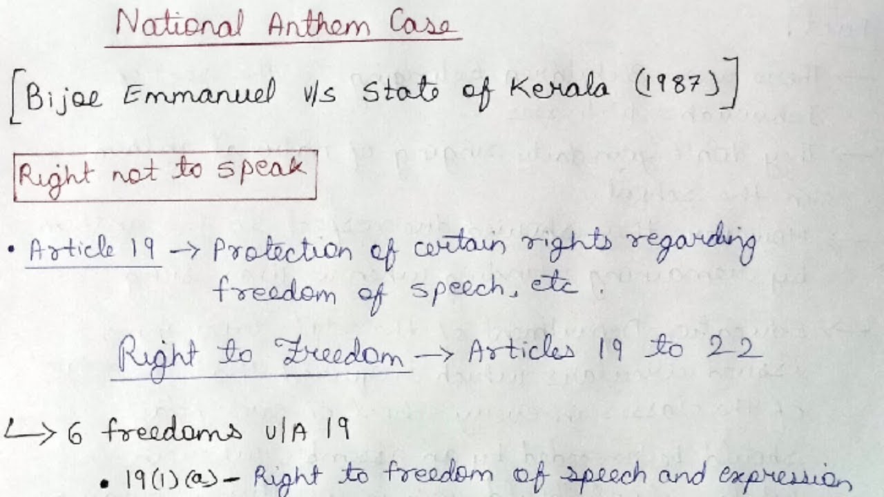NATIONAL ANTHEM CASE || RIGHT NOT TO SPEAK || BIJOE EMMANUEL V STATE OF ...