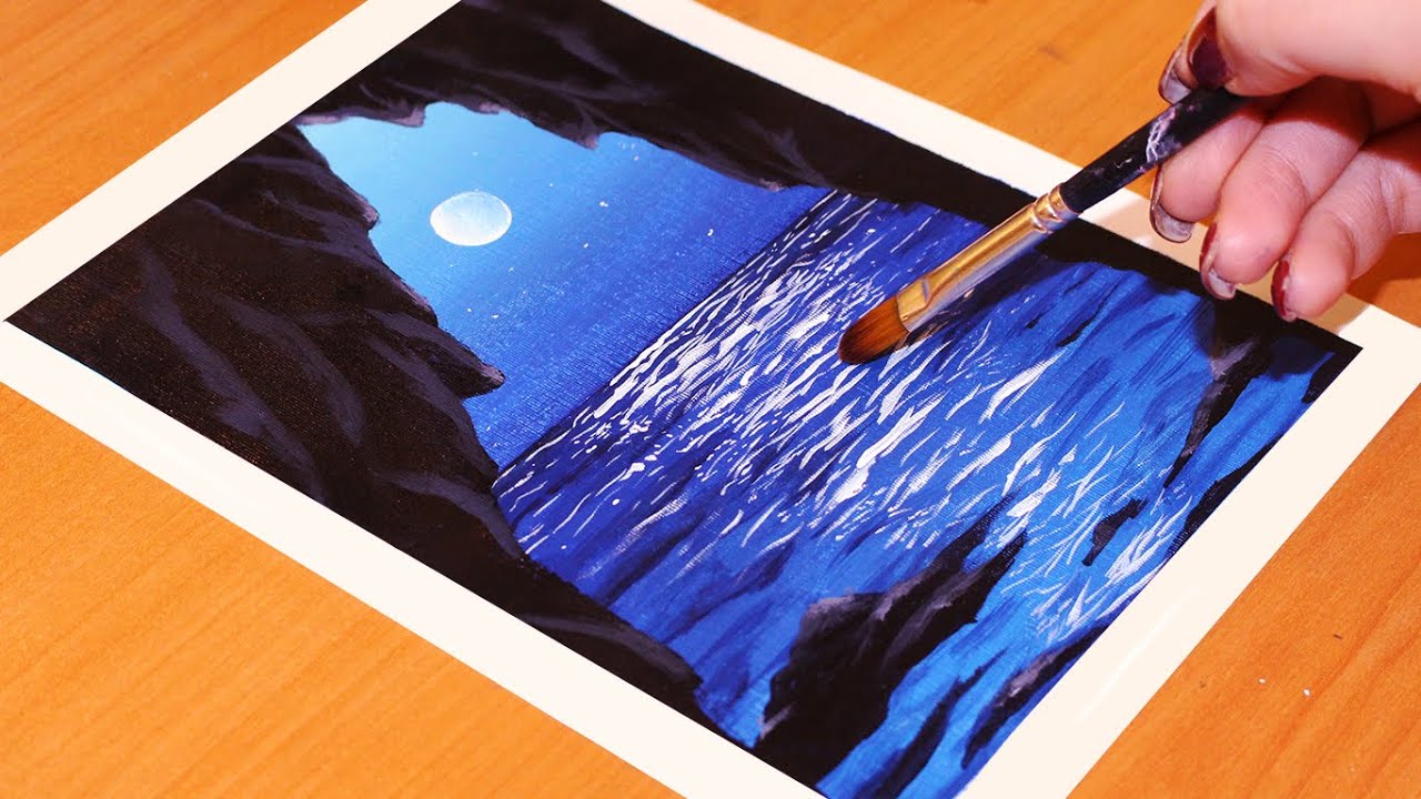 Full moon painting / moonlight acrylic painting tutorials - YouTube