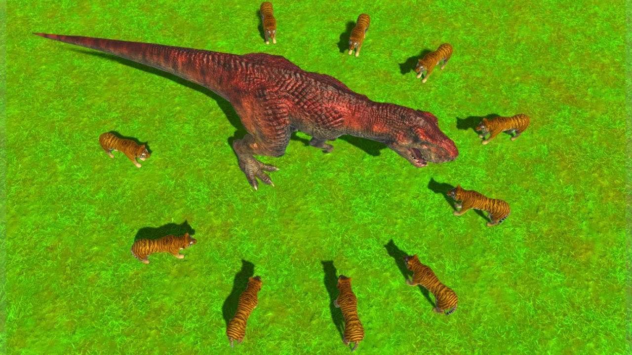 T-rex Dinosaure VS 30 Tigers | Simulation - YouTube
