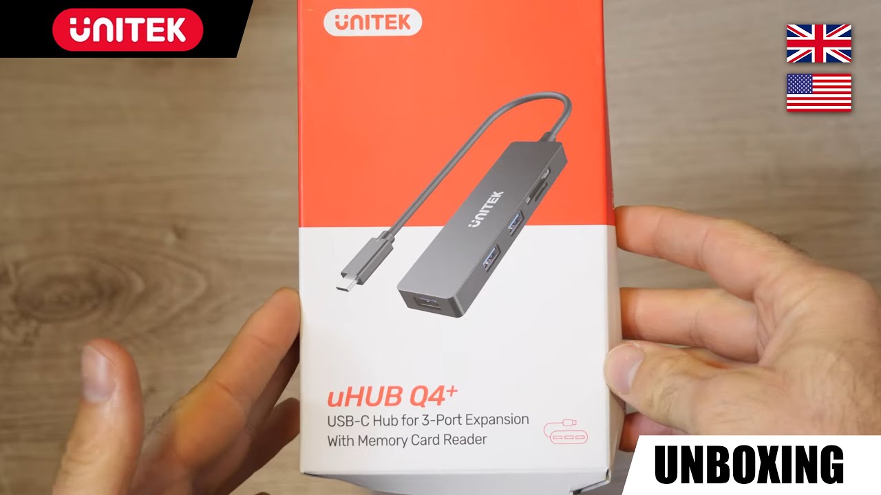 UNITEK uHub Q4+ USB-C hub with memory card reader Unboxing - YouTube