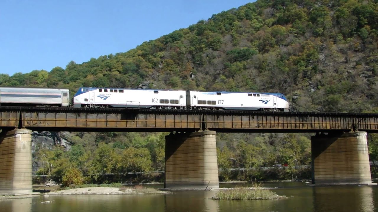 Long Amtrak Train Stops on Bridge - YouTube