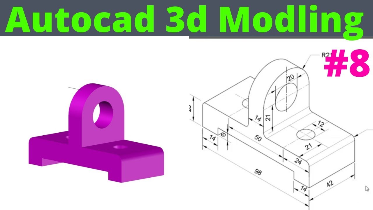 Autocad 3D Modling Practice #8 // Autocad 3D Drawing // Mechanical ...