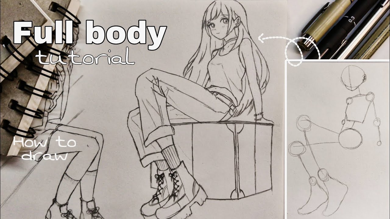 Full body tutorial | How to draw anime girl full body in sitting pose ...