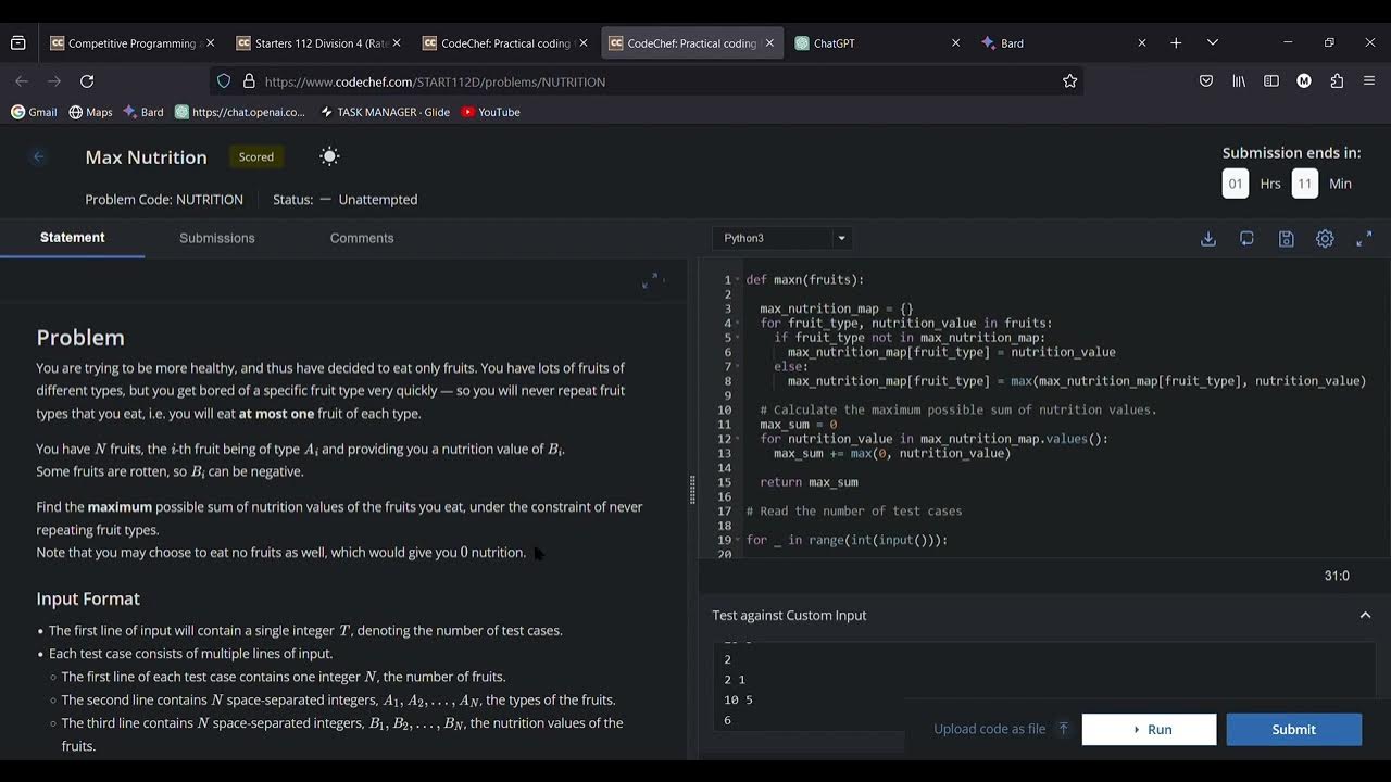 Max Nutrition CodeChef Solution || Starter 112 Contest Solution # ...