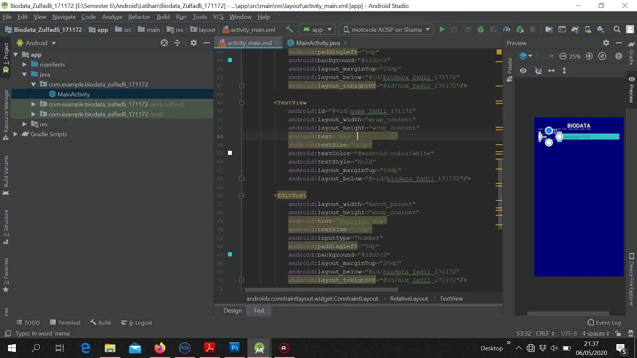 Biodata Diri (Android Studio) Part 1 - YouTube