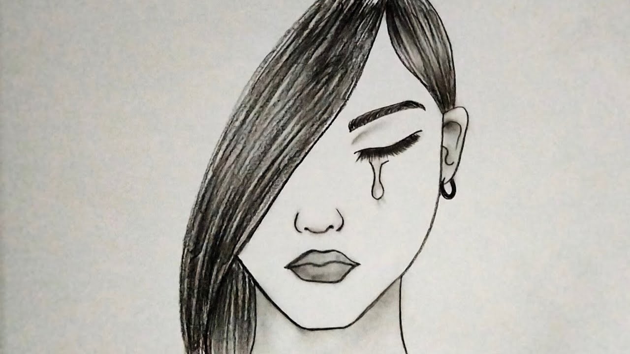 Very Easy Sad Girl Drawing - Crying Girl Drawing - How to Draw a ...