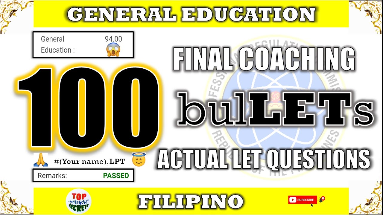LET/BLEPT 100 bulLETs FILIPINO - GENERAL EDUCATION | TOPnotchers ...