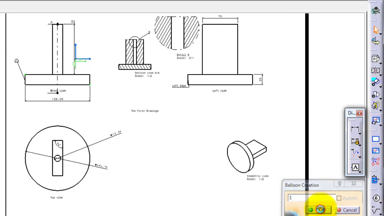 110 CATIA drawing Tutorial Balloon, Datum Target - YouTube