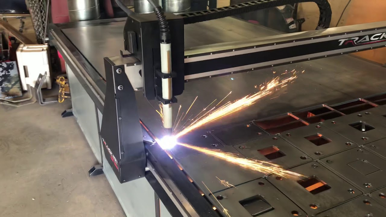 Tracker CNC new plasma table 1st cut 3/8” mild steel plate - YouTube