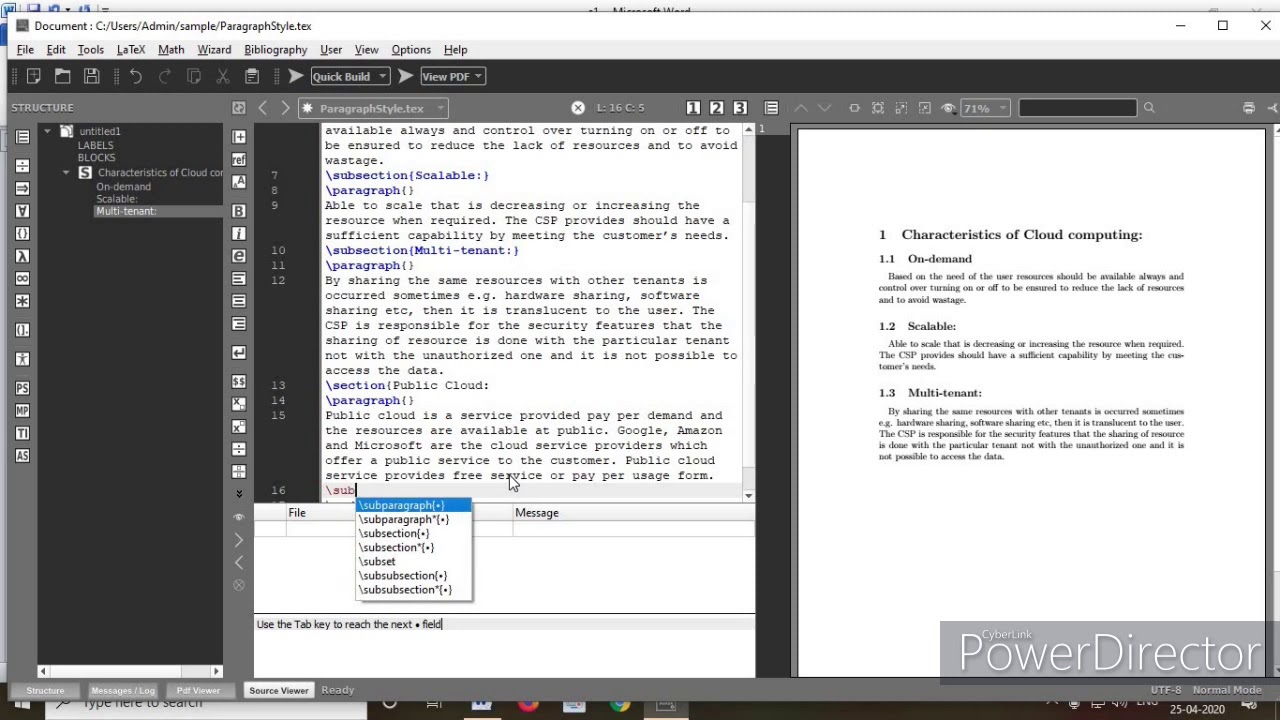 Working with Section, Subsection, Paragraph in Texmaker - YouTube