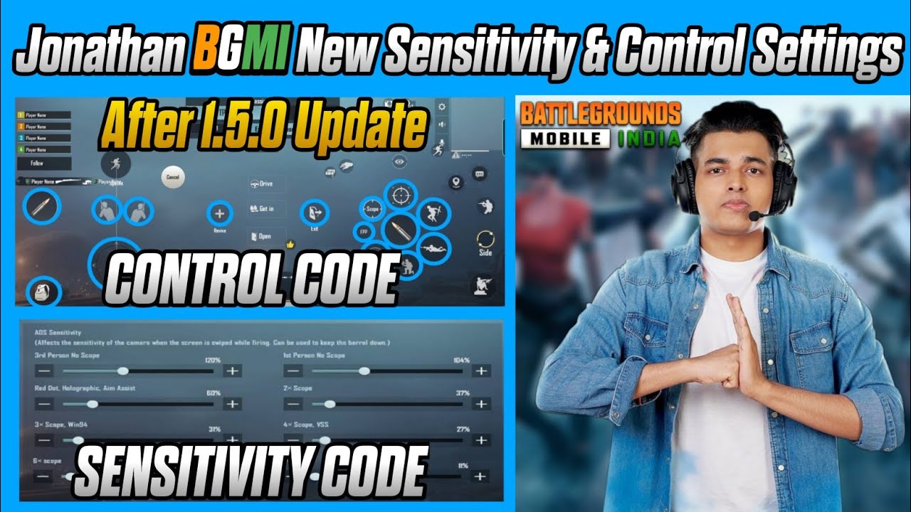 (BGMI) Jonathan New Sensitivity & Cantrol Setting code | After 1.5.0 ...