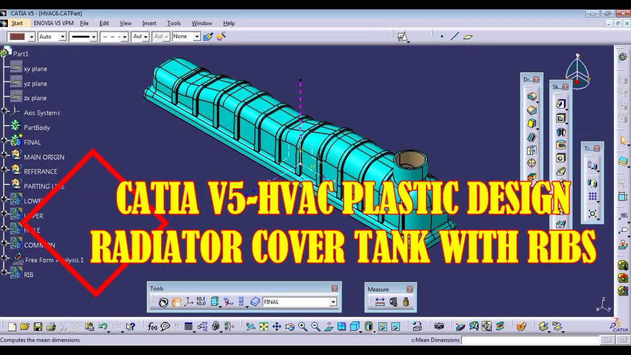 CATIA V5-HVAC PLASTIC DESIGN RADIATOR WITH RIB - YouTube