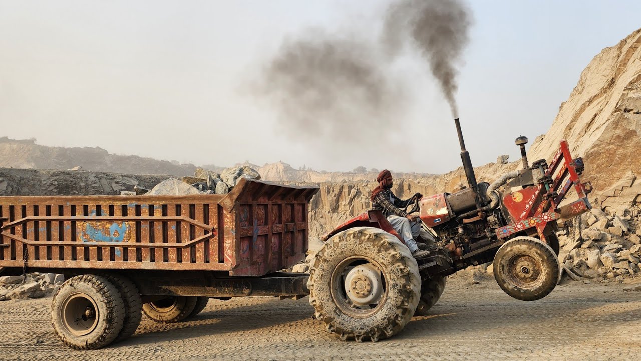 Huge Rocks Transporting On Tractor Trolleys & Dump Truck: Mountain to ...
