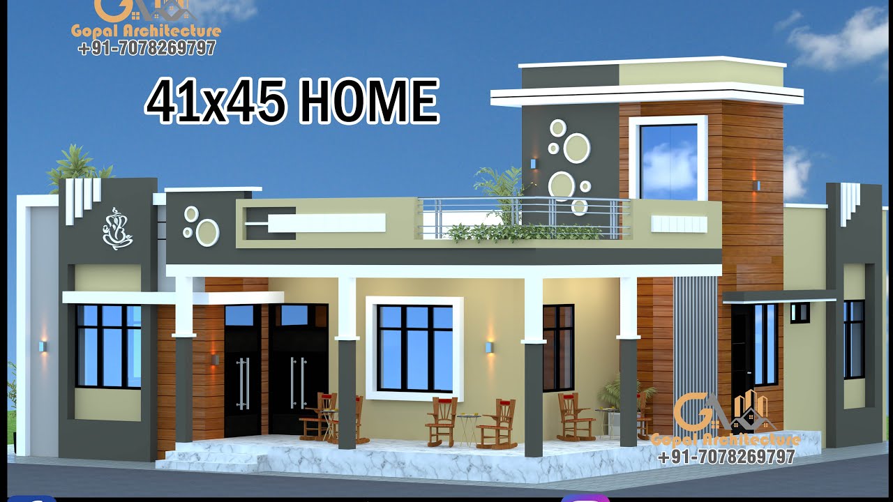 41'-0"x45'-0" West Facing Luxury 3D House Plan | Modern Villa Design ...