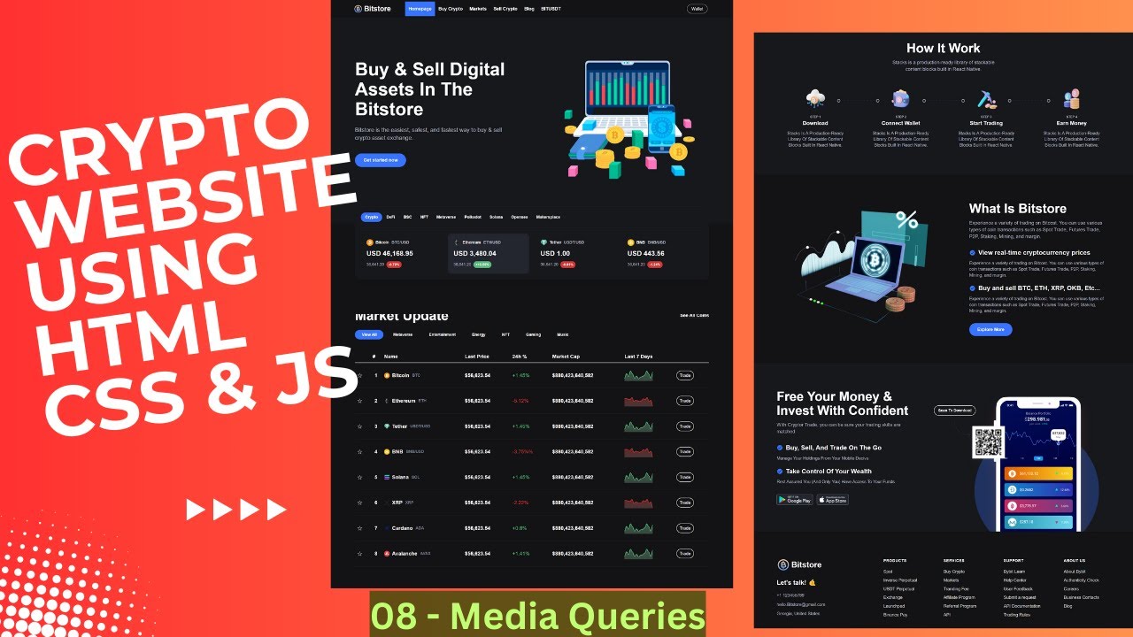 Create a Responsive Crypto Website using HTML CSS JavaScript with Source Code | Media Queries ...