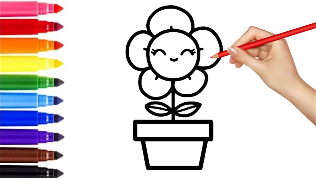 How to Draw a Cute Flower Pot| Flower Pot Drawing Painting & Coloring ...
