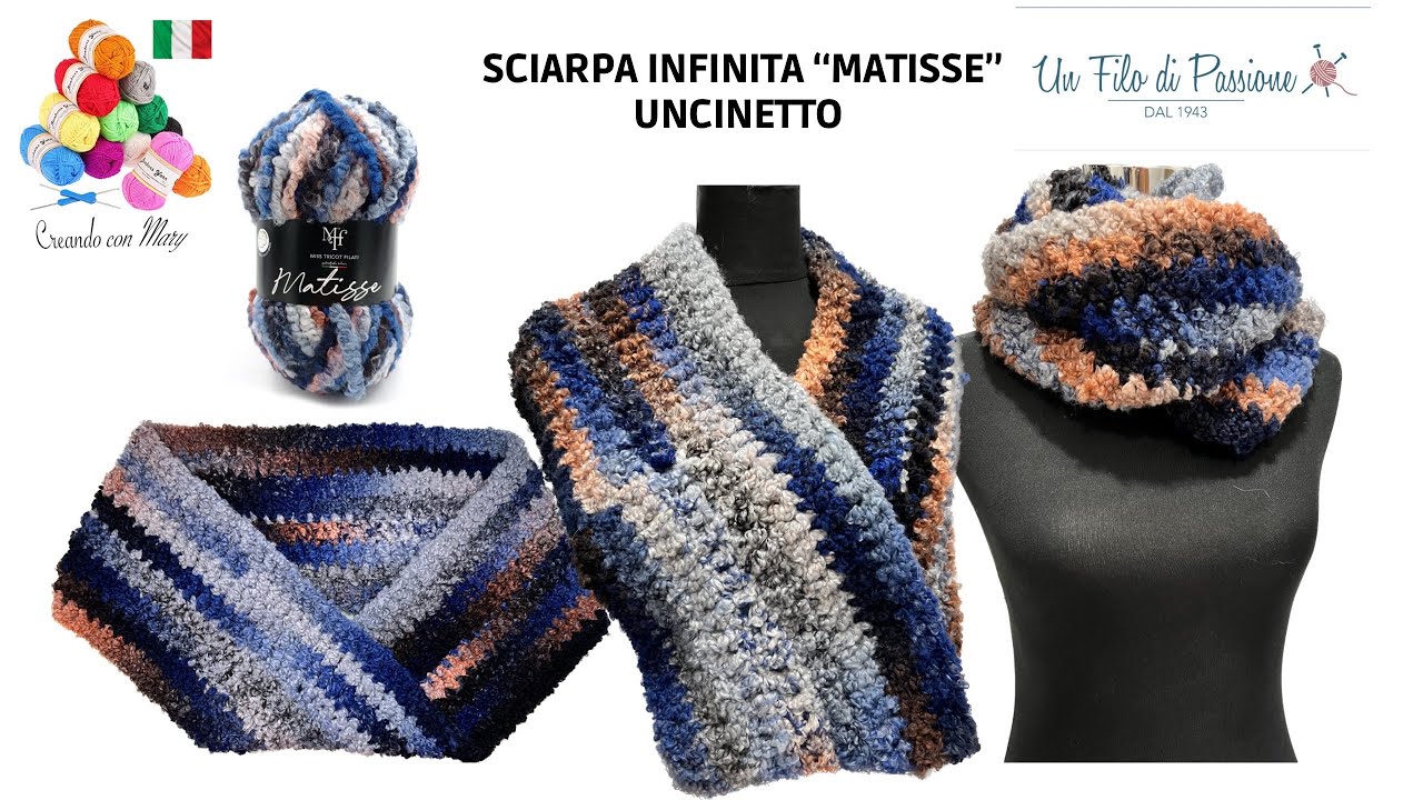 Sciarpa infinita incrociata “Matisse” - uncinetto facile e veloce ...