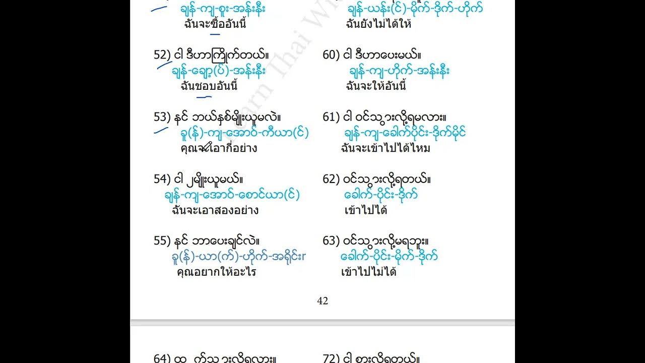 Ep 4 နေ့စဉ်သုံးထိုင်းစကားပြော အပိုင်း ၄ Youtube