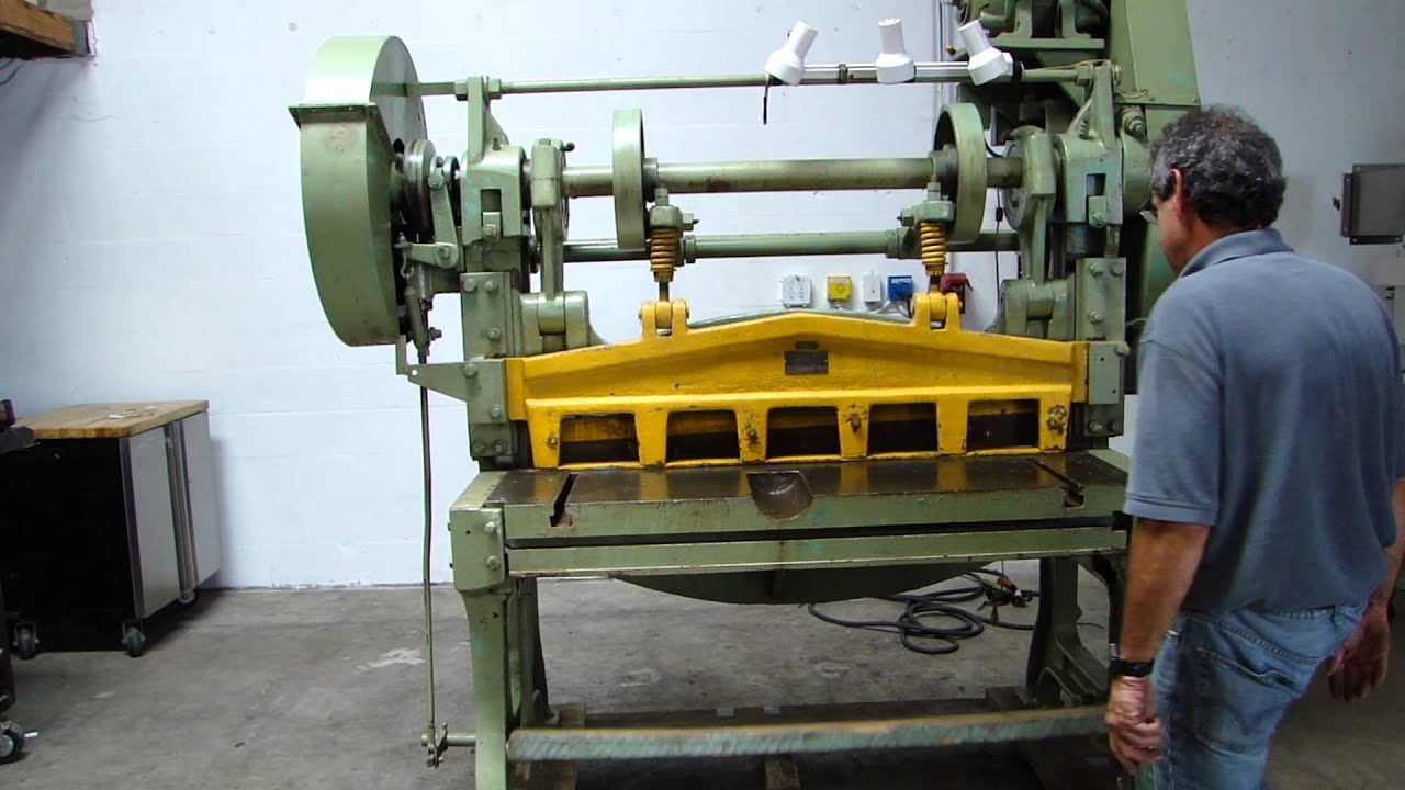 Bertsch power sheet metal shear 4 foot 1/8 ga machine - YouTube