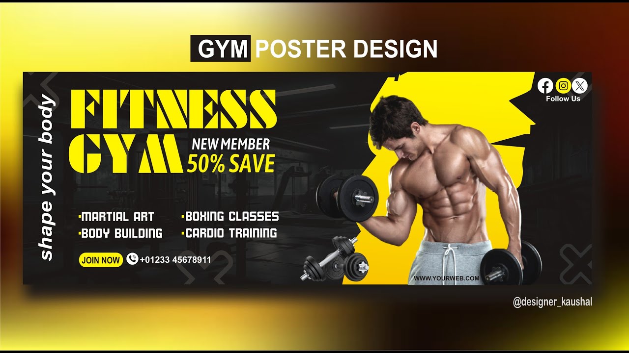 Fitness Gym Poster in Photoshop Tutorial in Hindi | CorelDraw Tutorial ...