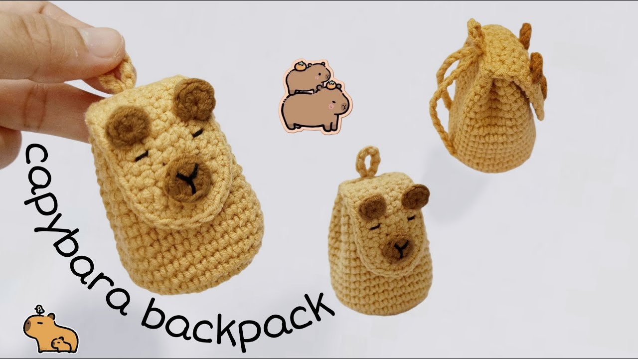 Crochet capybara mini backpack | Móc balo mini hình capybara làm móc ...