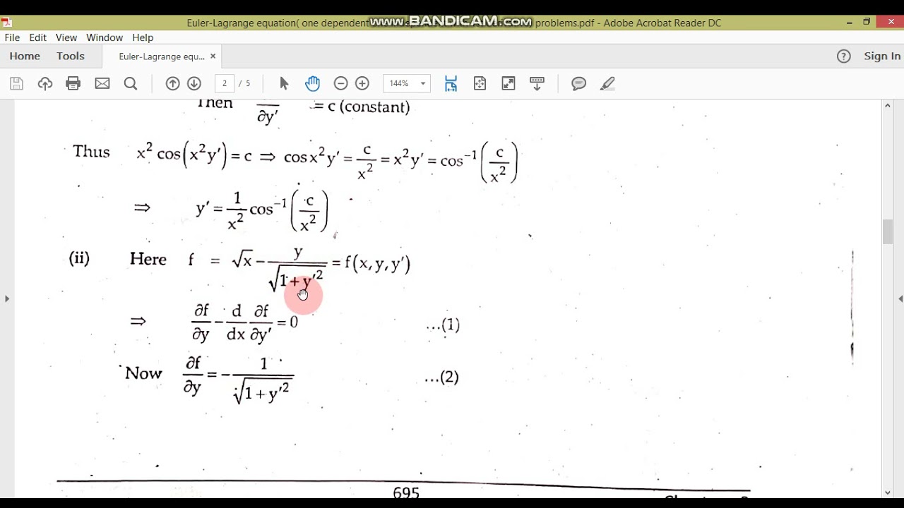 Euler Lagrange Equation One Dependent One Independent With 1st Euler Lagrange Equation One Dependent One Independent With 1st