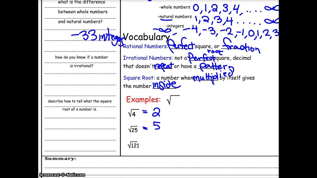8 1 3a identifying rational and irrational and fraction square roots ...