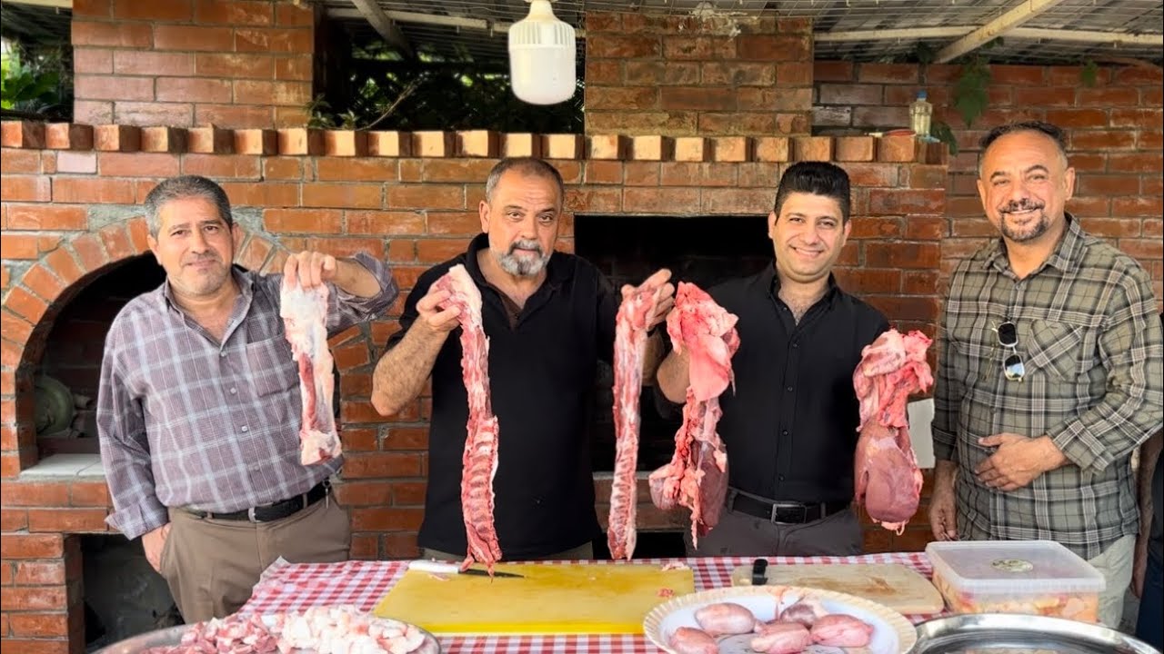 Roasting lamb liver and meat in a cool and beautiful Kurdish village at ...