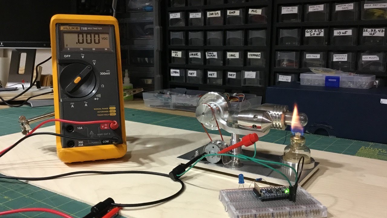 Alpha-Type Stirling Engine Fire-Powered Arduino - YouTube