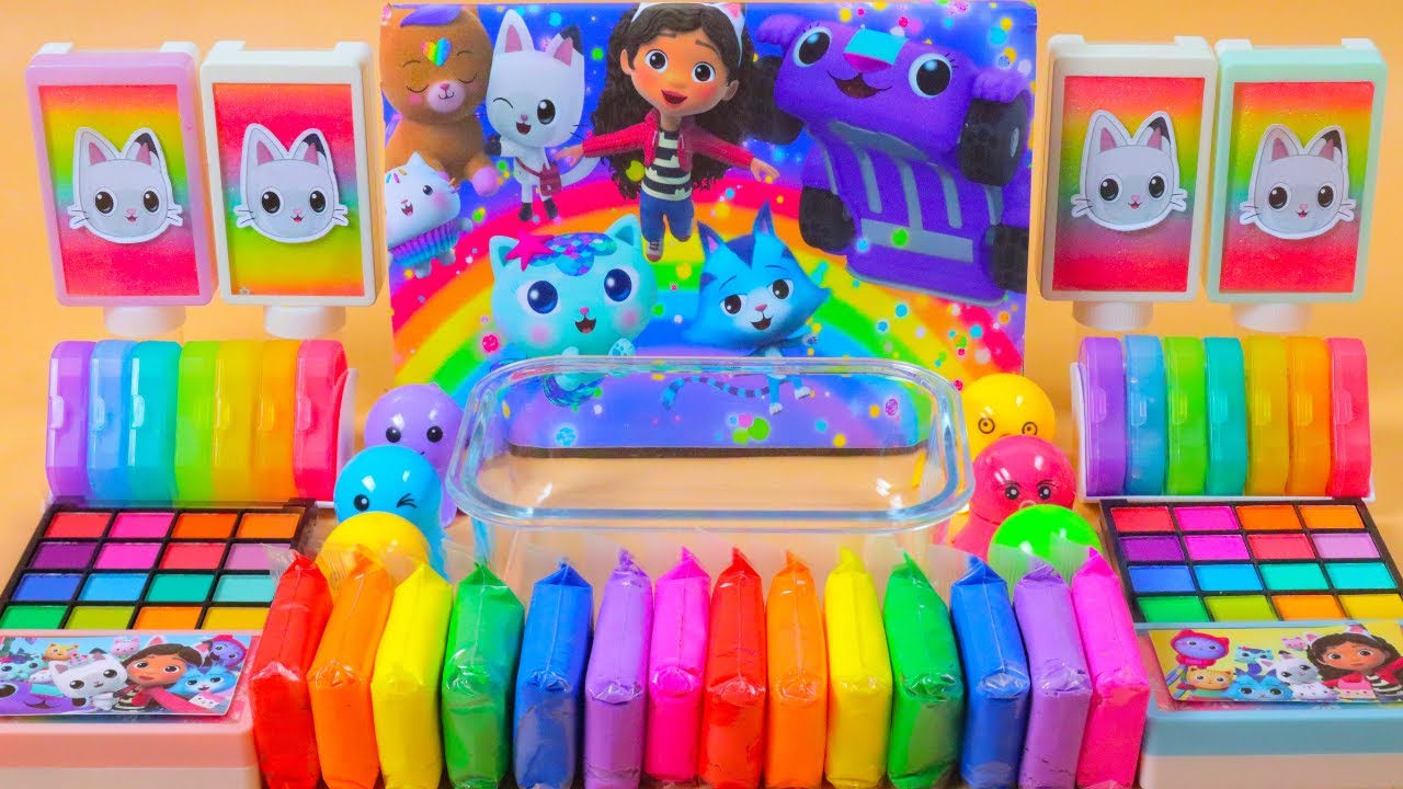 Rainbow Gabby's Dollhouse Slime Mixing Random Makeup,Glitter,Shiny ...