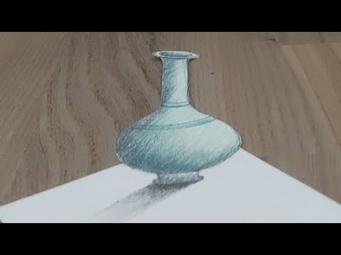 how to draw 3d surahi on paper for beginners - YouTube