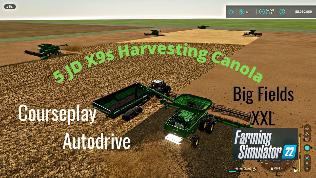 FS22 Big Fields XXL Gameplay 5 Harvesters Running On Courseplay - YouTube