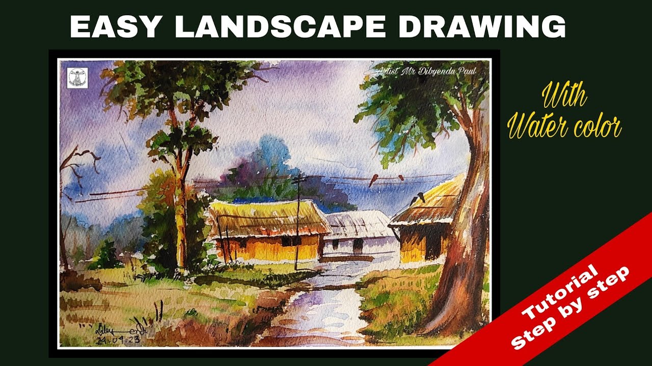 Simple Watercolor painting landscape village for beginners/ Watercolor art easy landscape ...