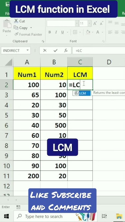 Lcm Function In Excel Exceltipshindi Excel Excelhindi Exceltips Youtube