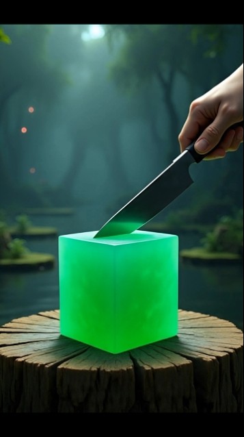 Slicing through the bouncy slime block – so squishy! 💚🧊 #satisfying # ...