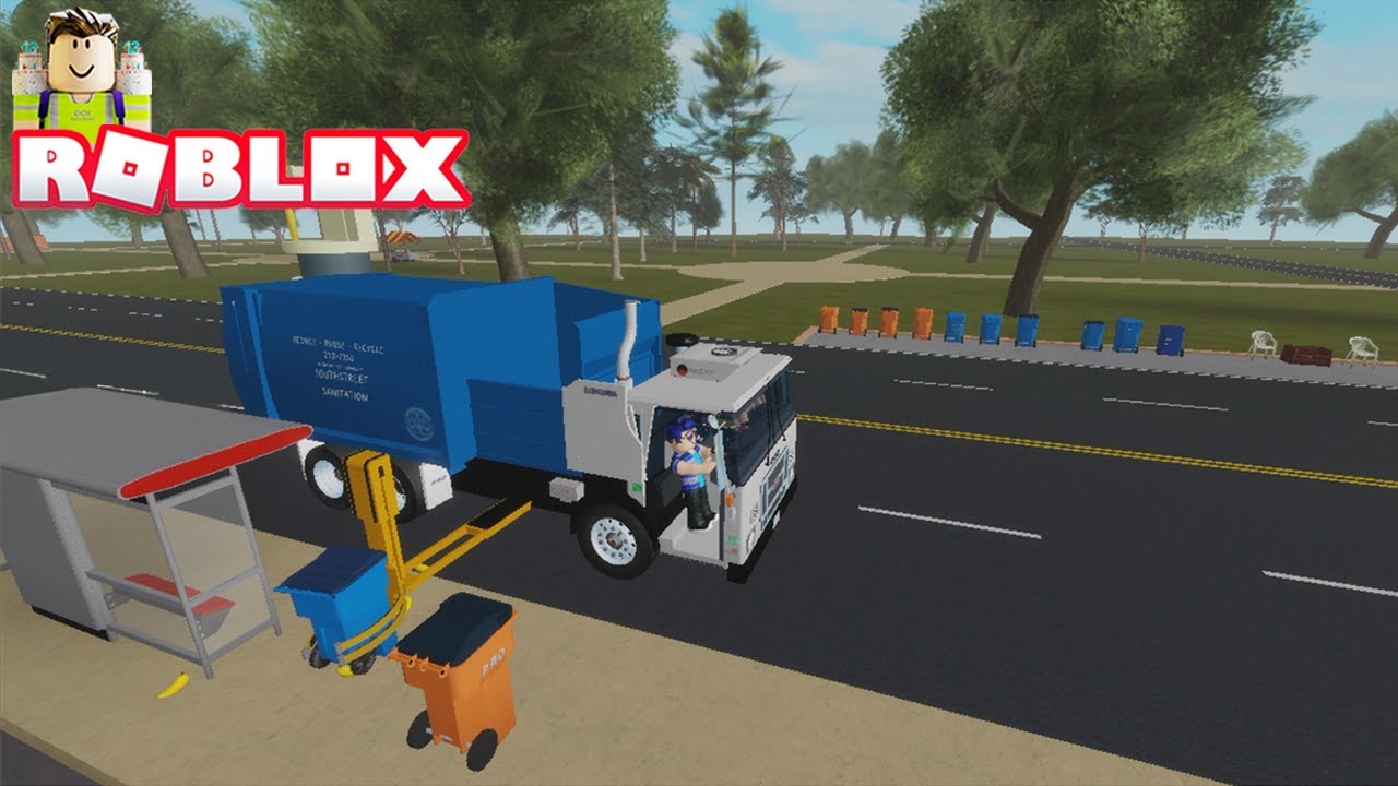 Roblox Working with another garbage truck driver, picking up trash for ...