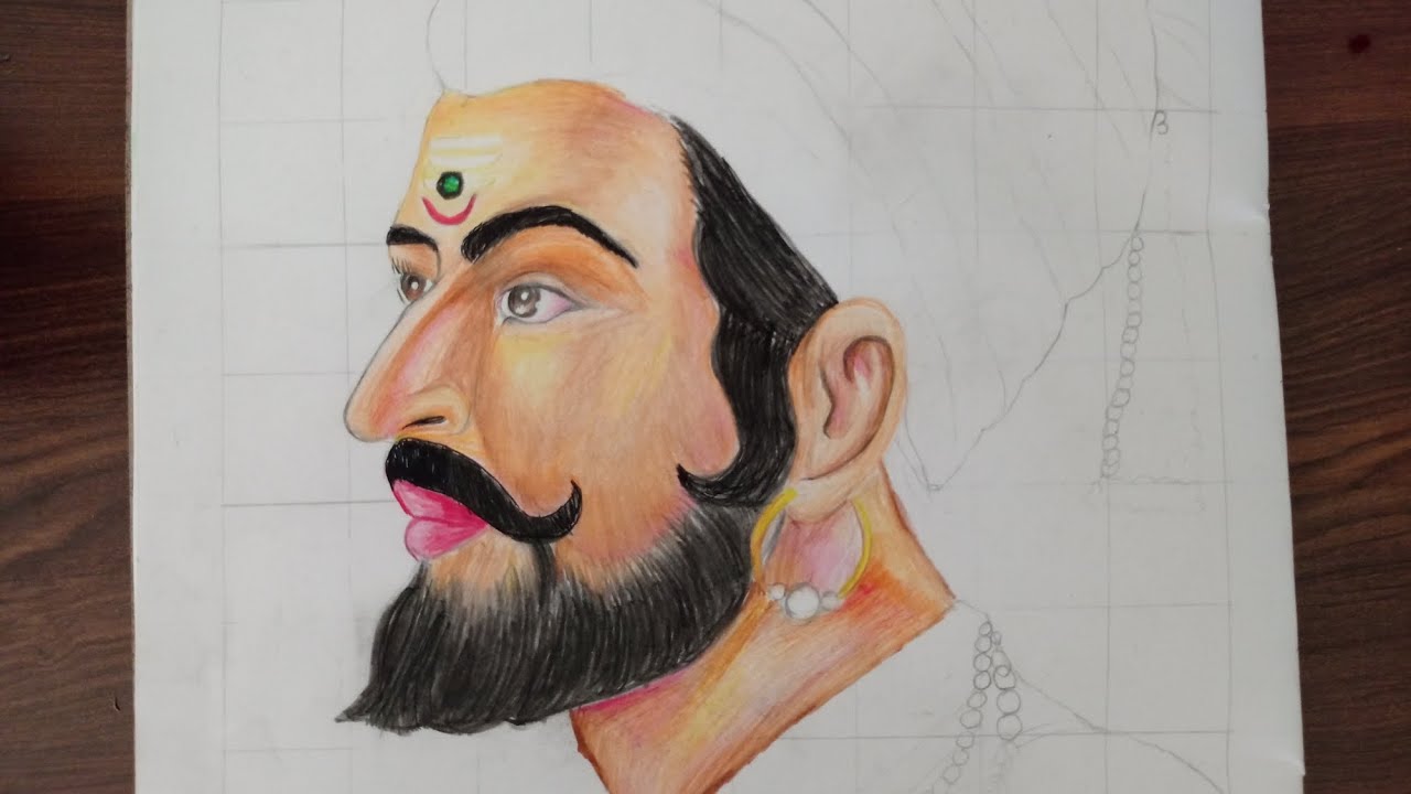 Chhatrapati shivaji pencil colour drawing - part-1...by setu - YouTube