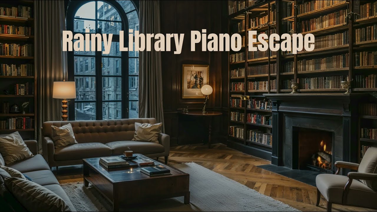 Rainy City Library Ambience with Piano: Perfect for Anxiety Relief and ...