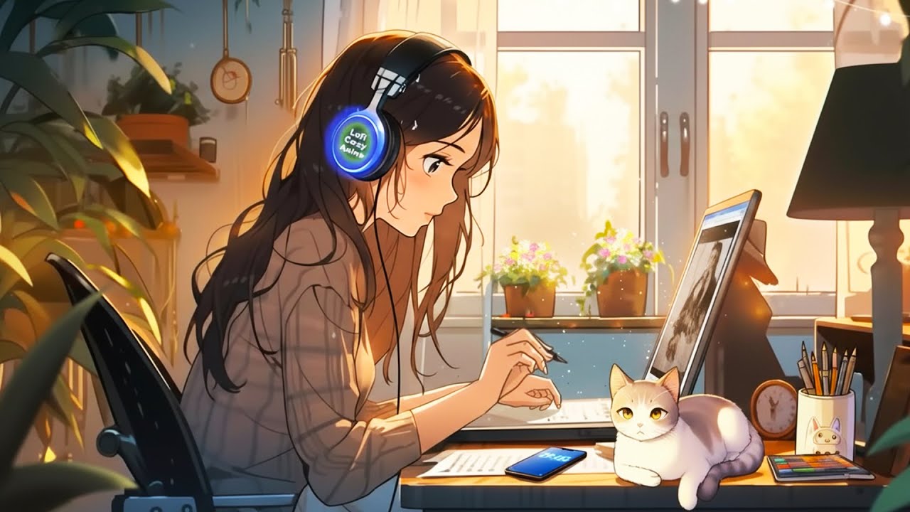 Cozy Morning Lofi ☀️ Anime Study Ambience with Cat | Focus, Work ...
