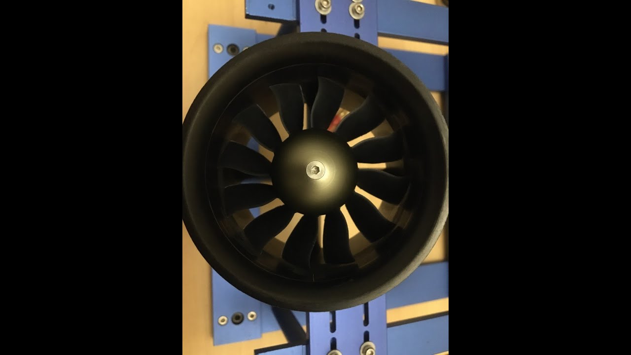 70mm EDF 12 blades HETRC 2W27 6S thrust test - YouTube