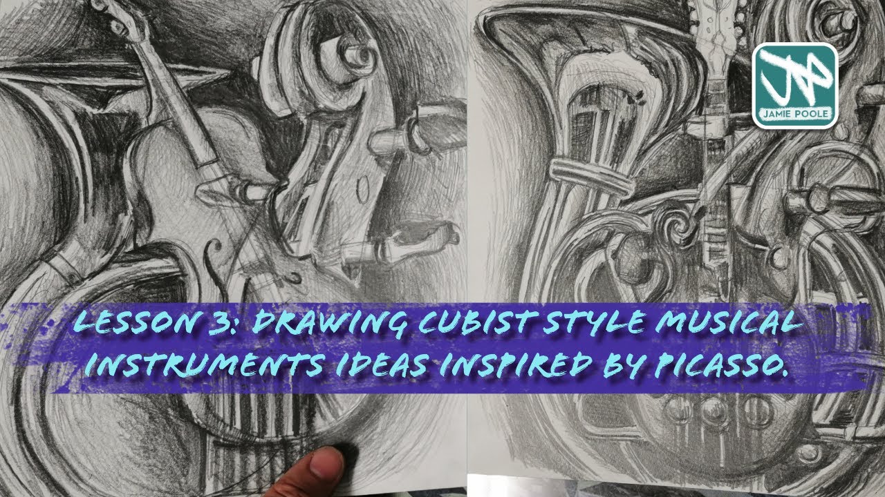 Create a pencil Composition using overlapping musical instruments ...