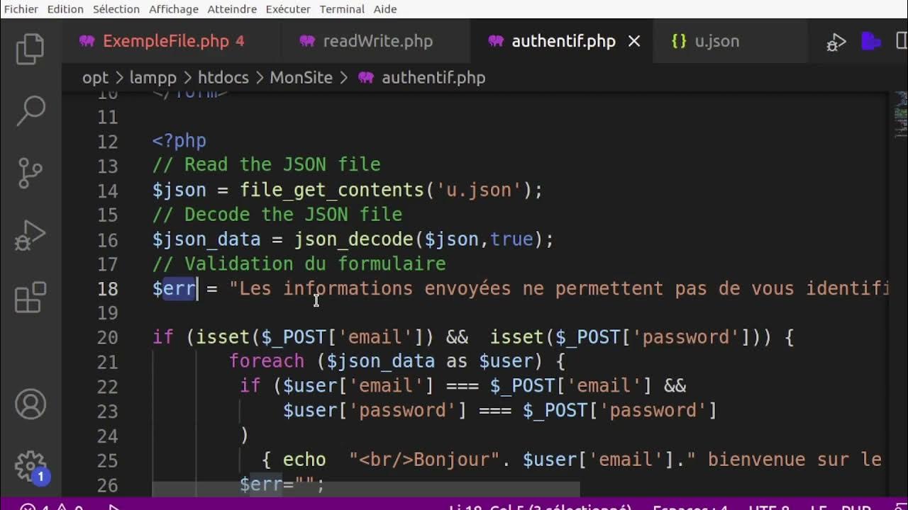 php vidéo 30 : read json file / Lecture d'un fichier json (TP) - YouTube